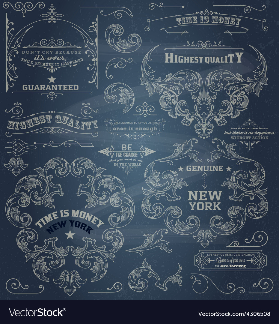 Set retro elements baroque frames retro Royalty Free Vector