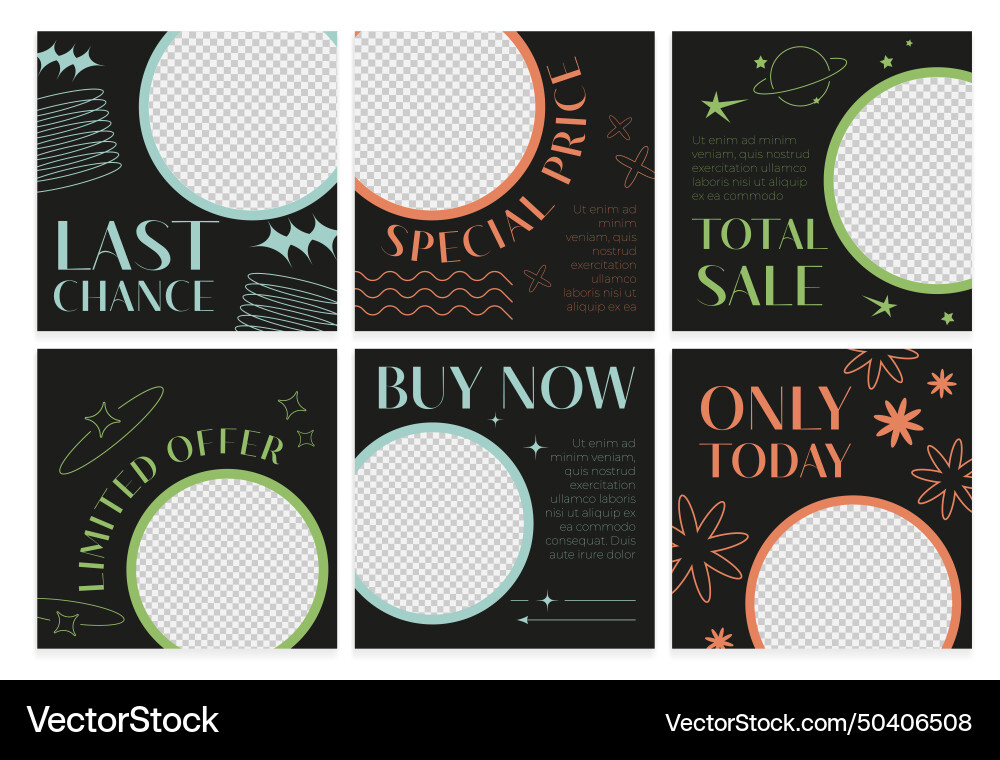 Social media post set with modern line decoration Vector Image