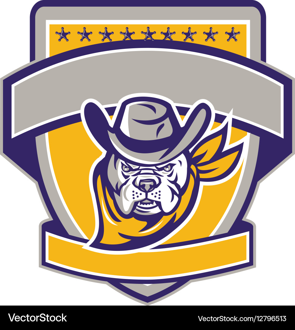 Bulldog Sheriff Cowboy Head Shield Retro Vector Image
