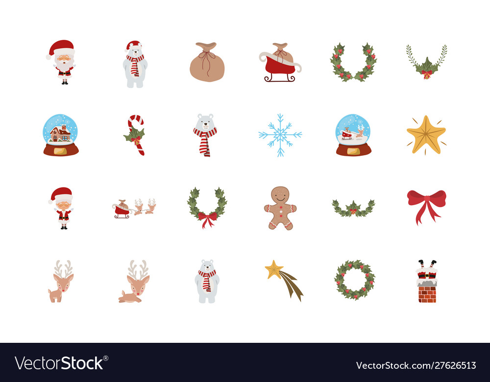 Bundle christmas set icons Royalty Free Vector Image