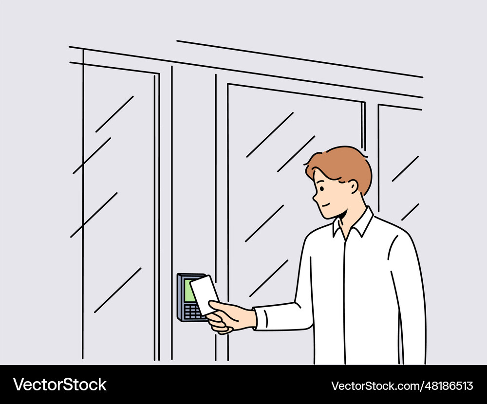 Business man uses key card for open electronic Vector Image