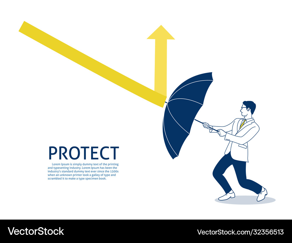 Businessman use umbrella to protecting arrow down Vector Image