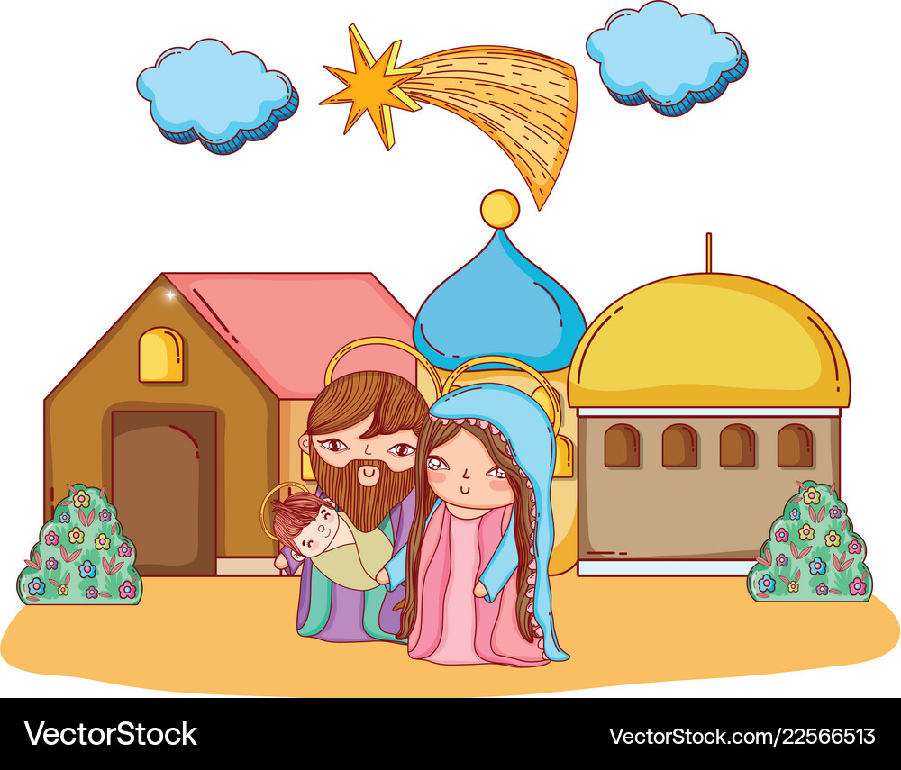 Christmas nativity scene cartoon Royalty Free Vector Image