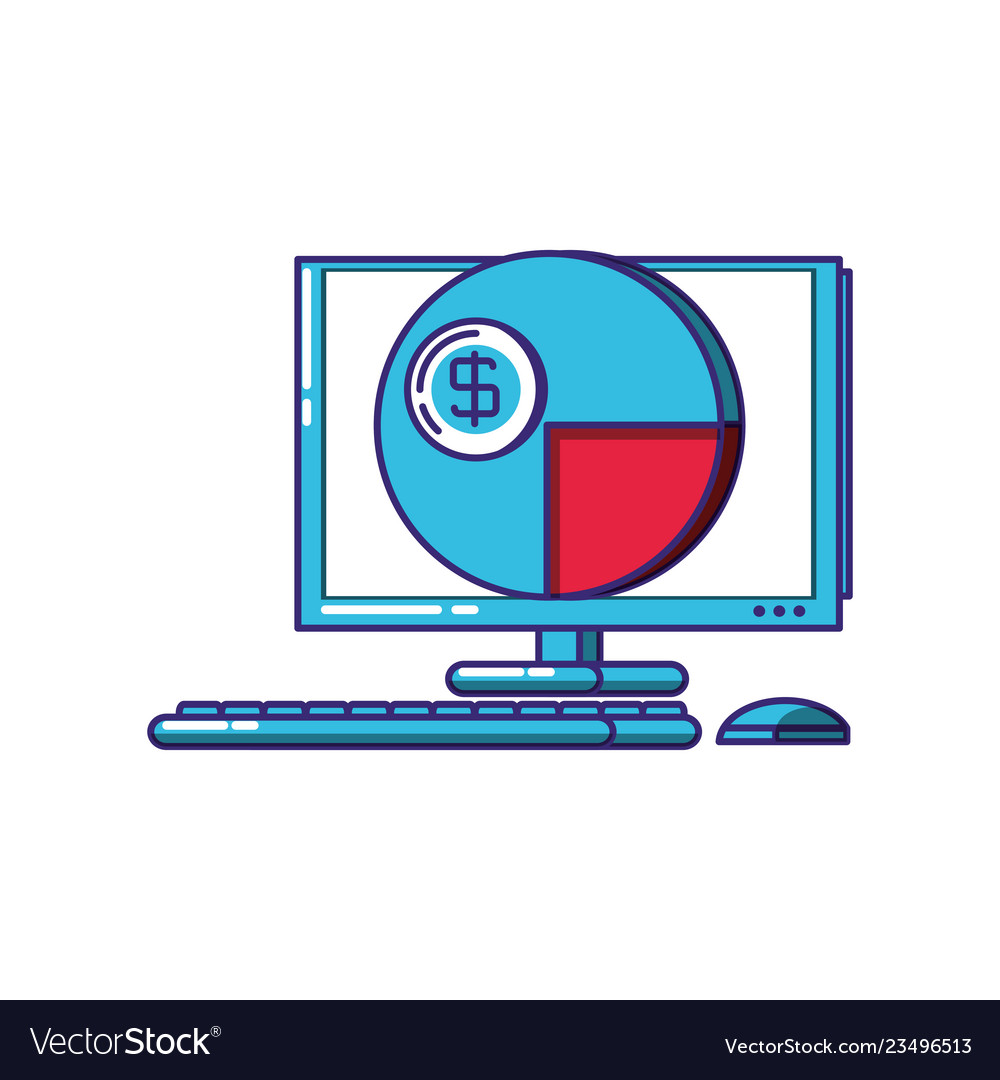 Computer with pie statistics graphic Royalty Free Vector