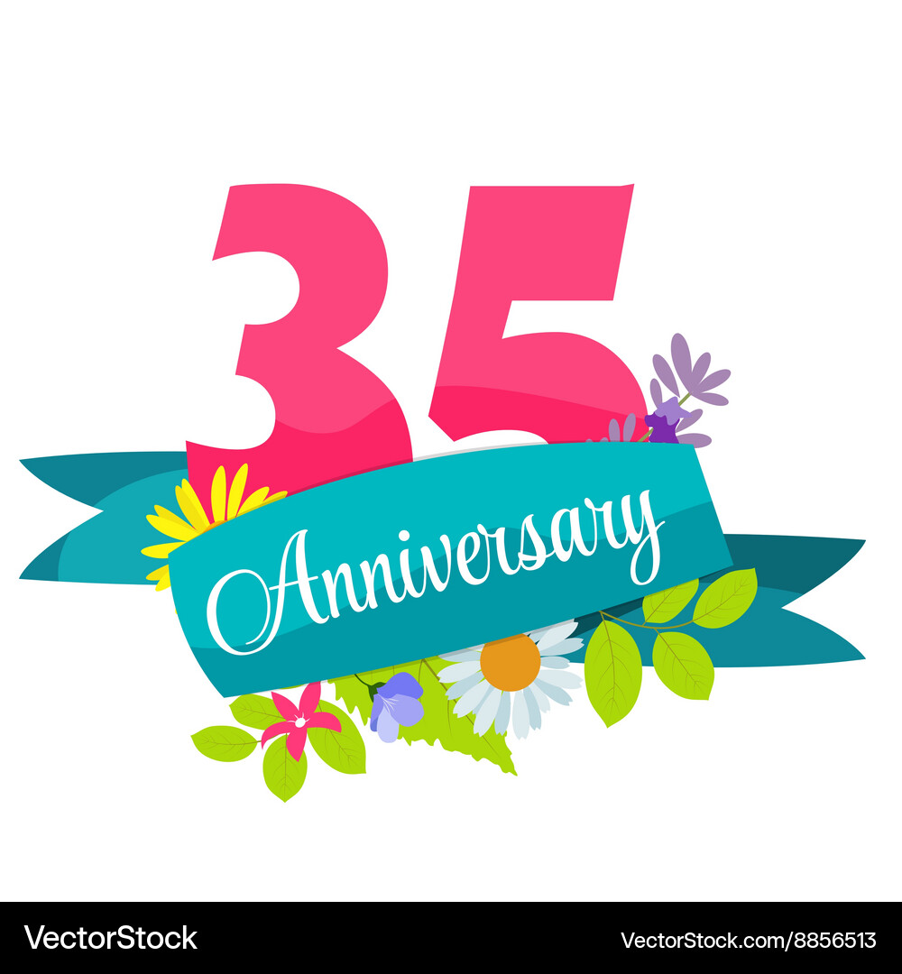 Cute template 35 years anniversary sign Royalty Free Vector