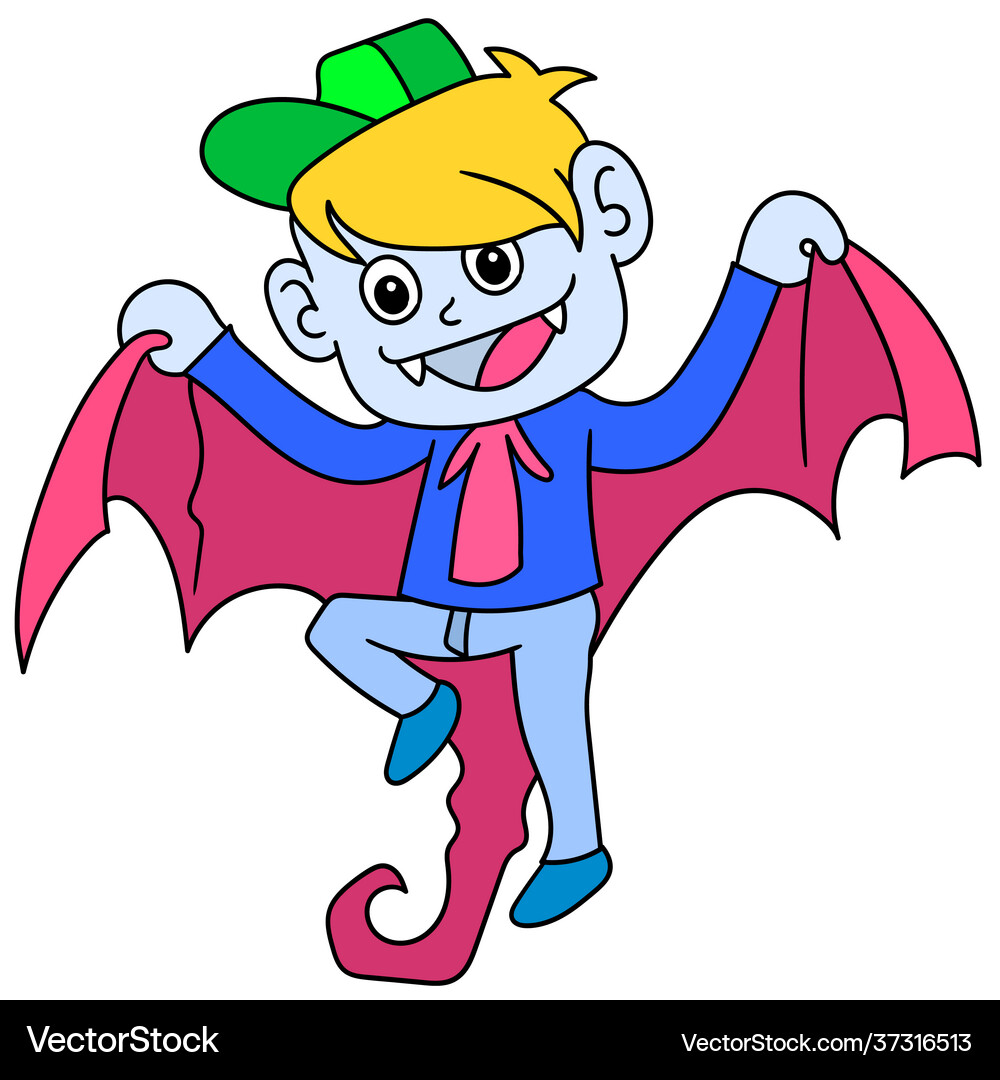Dracula boy flying at night scaring humans doodle Vector Image