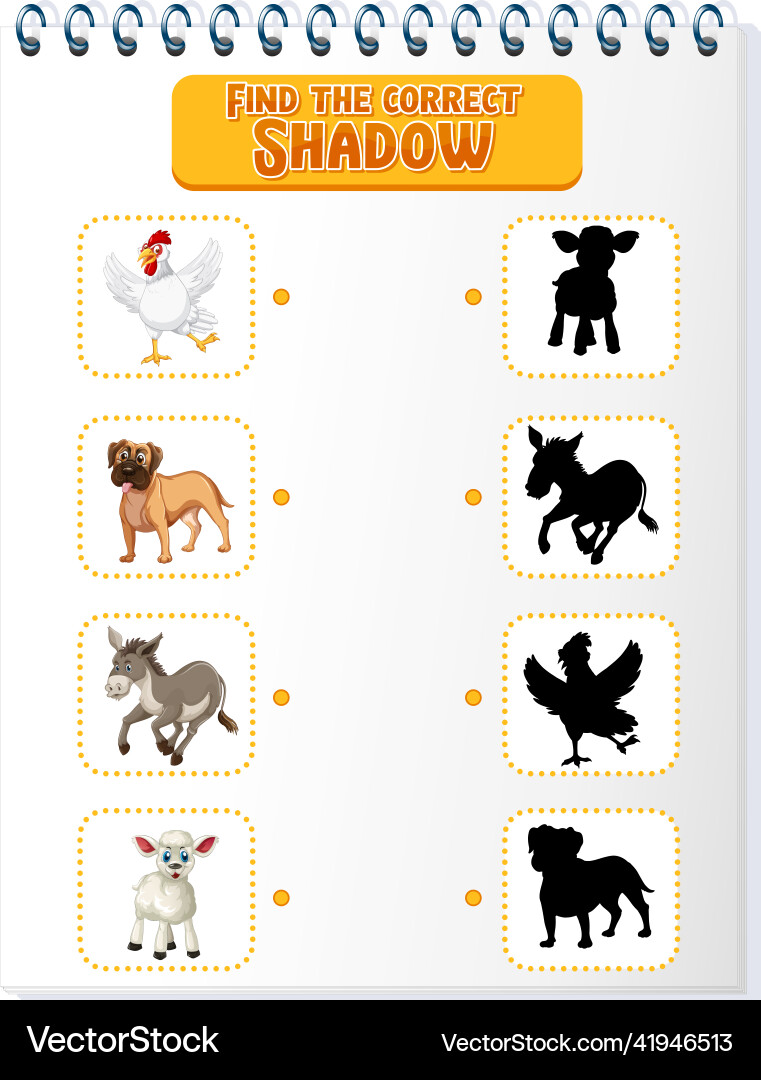 Find the correct shadow with farm animal theme Vector Image