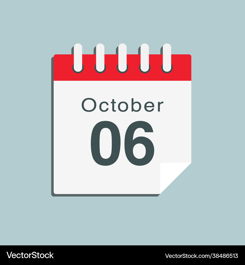 Icon day date 6 october template calendar page Vector Image
