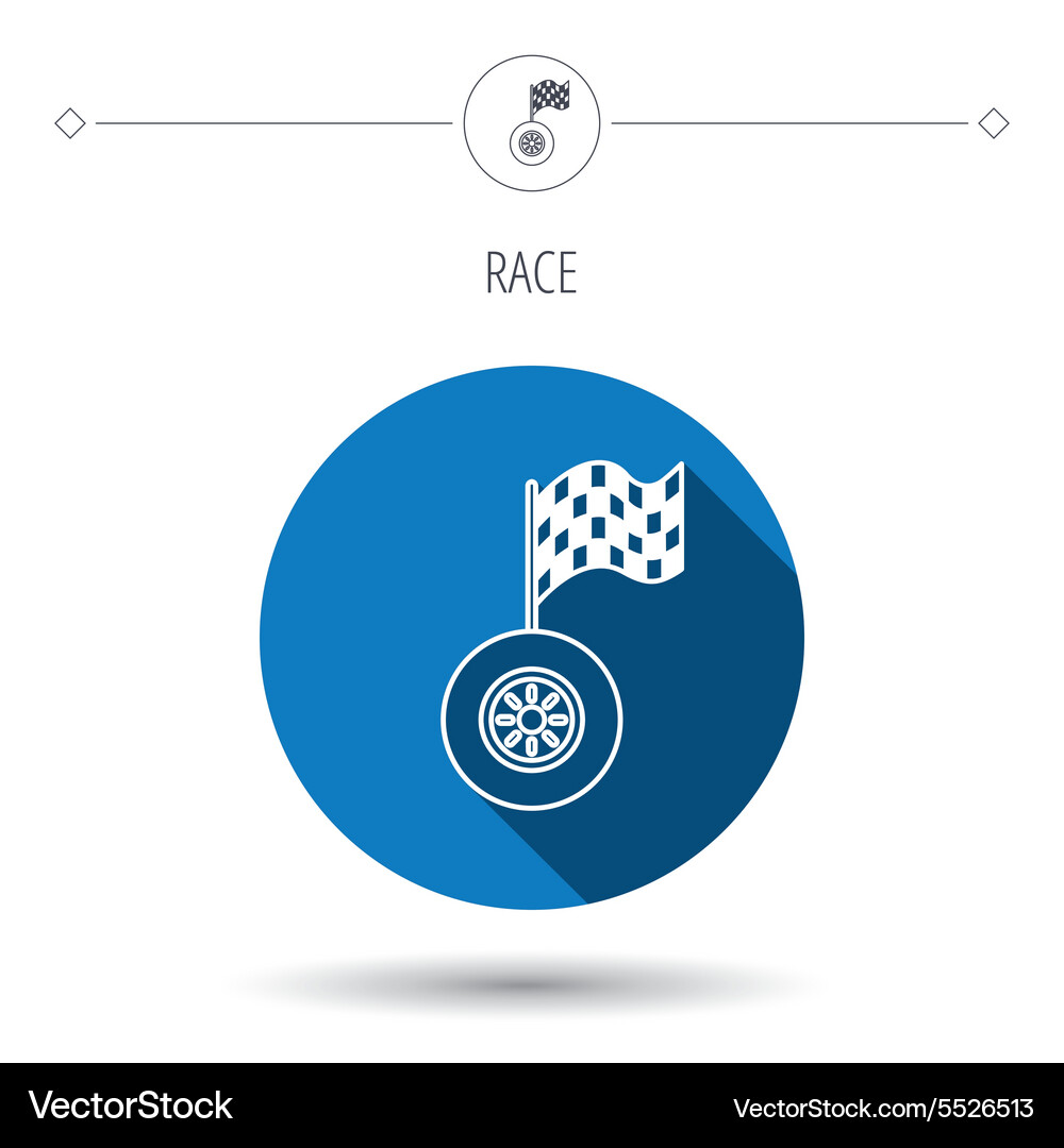 Race icon wheel with racing flag sign Royalty Free Vector