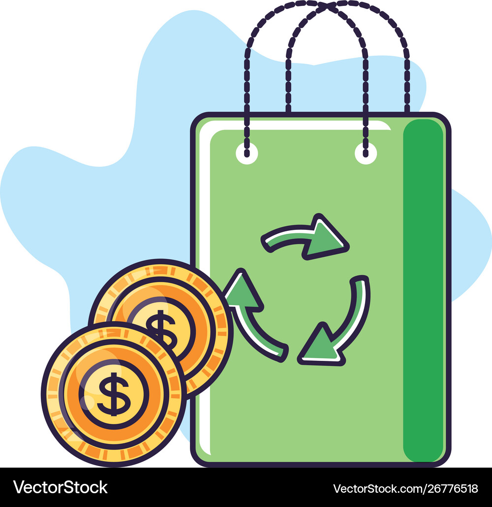 Bag eco friendly with coins money Royalty Free Vector Image