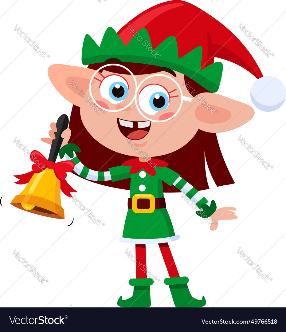 Cute Christmas Elf Girl Cartoon Character Vector Image