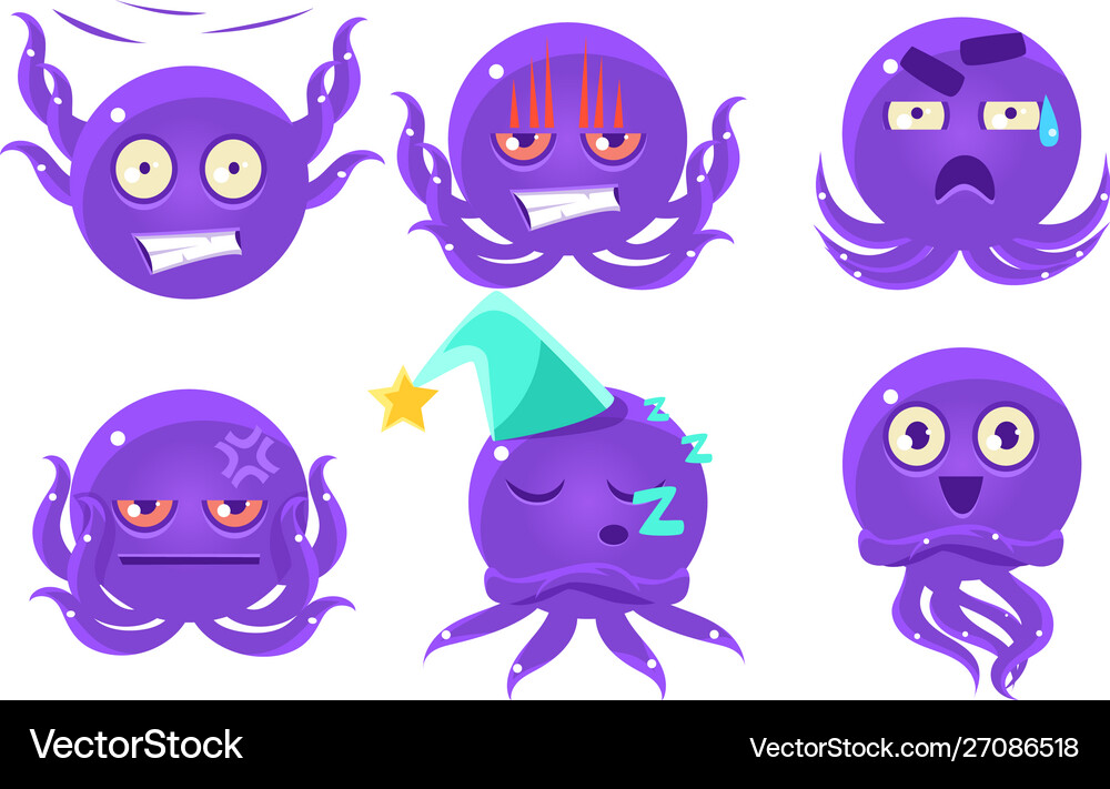 Cute glossy octopus character set funny sea Vector Image