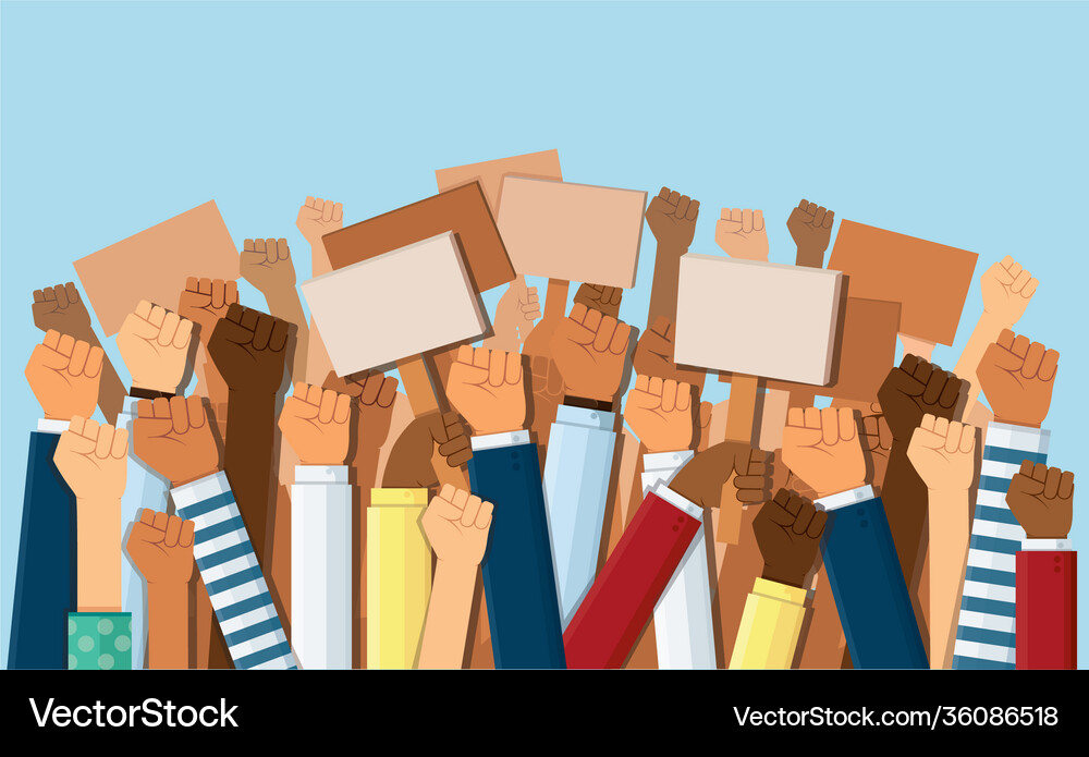 Group fists raised in air protestors Royalty Free Vector