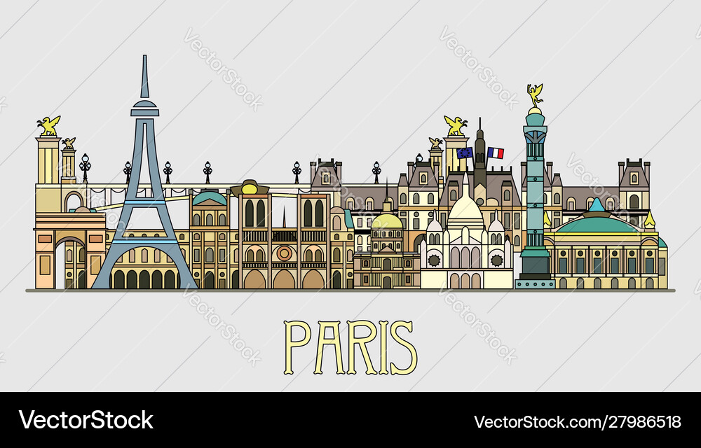 Paris colorful line art 5 Royalty Free Vector Image