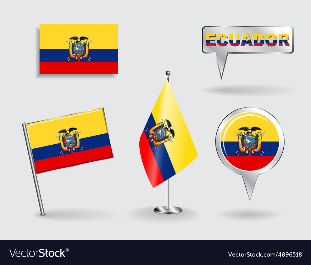 Set ecuadorian pin icon and map pointer flags Vector Image