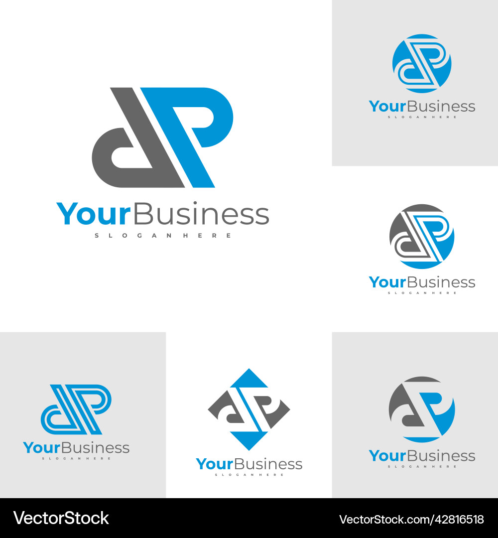Set of letter jp logo design template initial Vector Image
