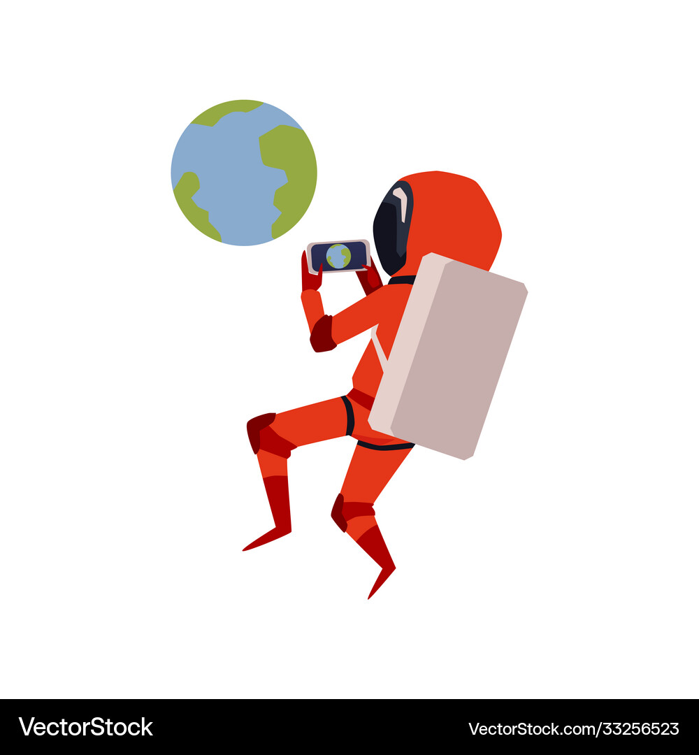 Astronaut or spaceman making photo planet flat Vector Image