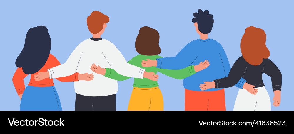 Back view of group friends hugging Royalty Free Vector Image