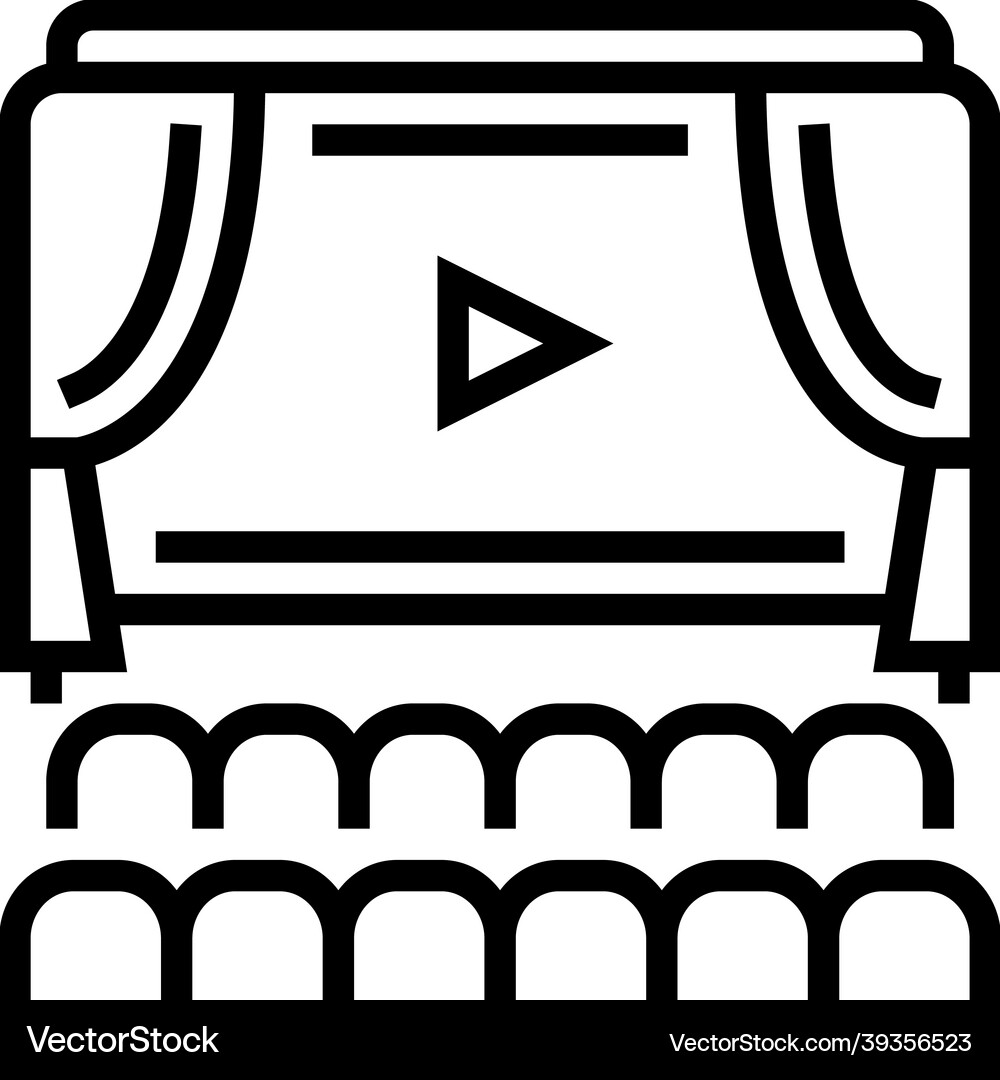Cinema display and seats line icon Royalty Free Vector Image