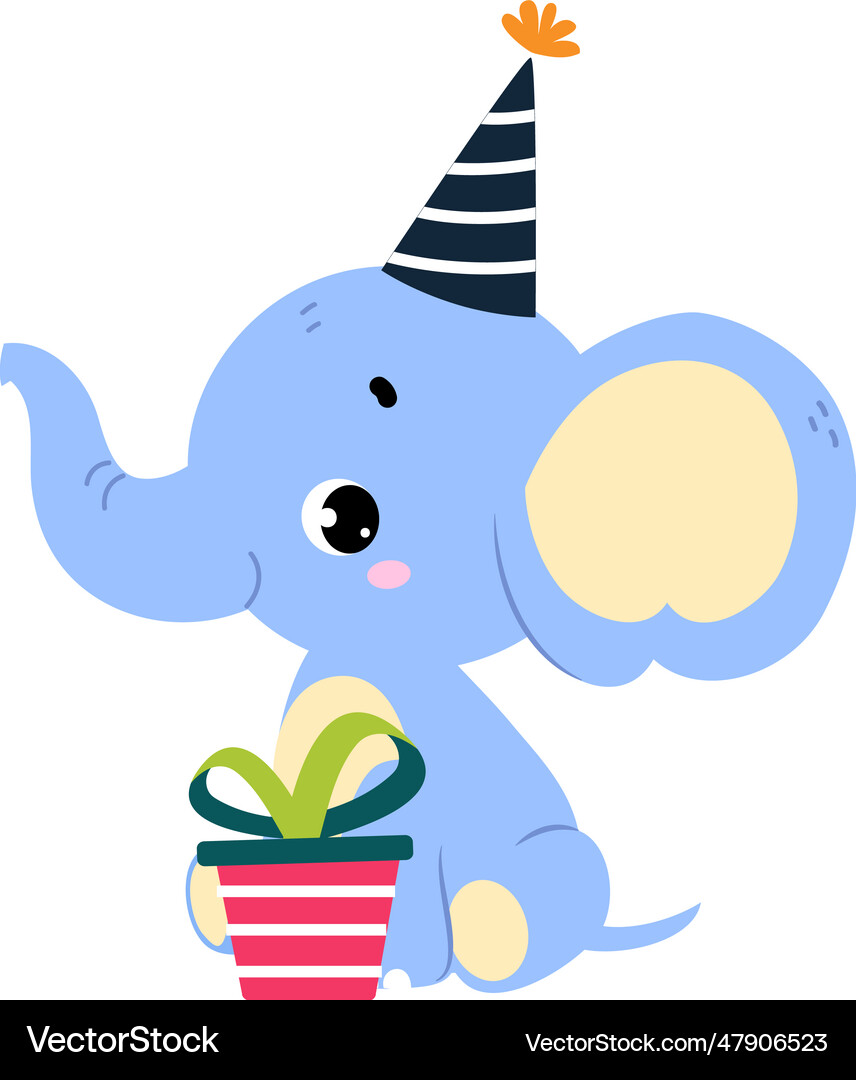 Cute baby elephant character with trunk sit Vector Image