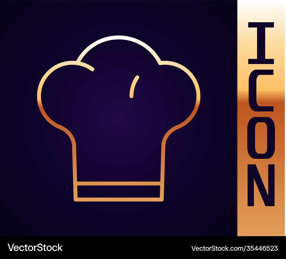 Gold line chef hat icon isolated on black Vector Image