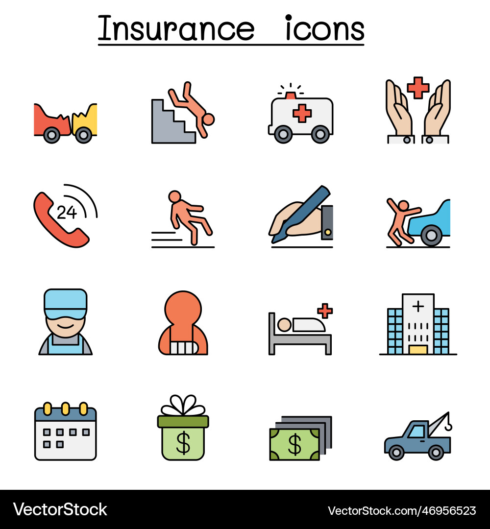 Insurance color line icon set Royalty Free Vector Image