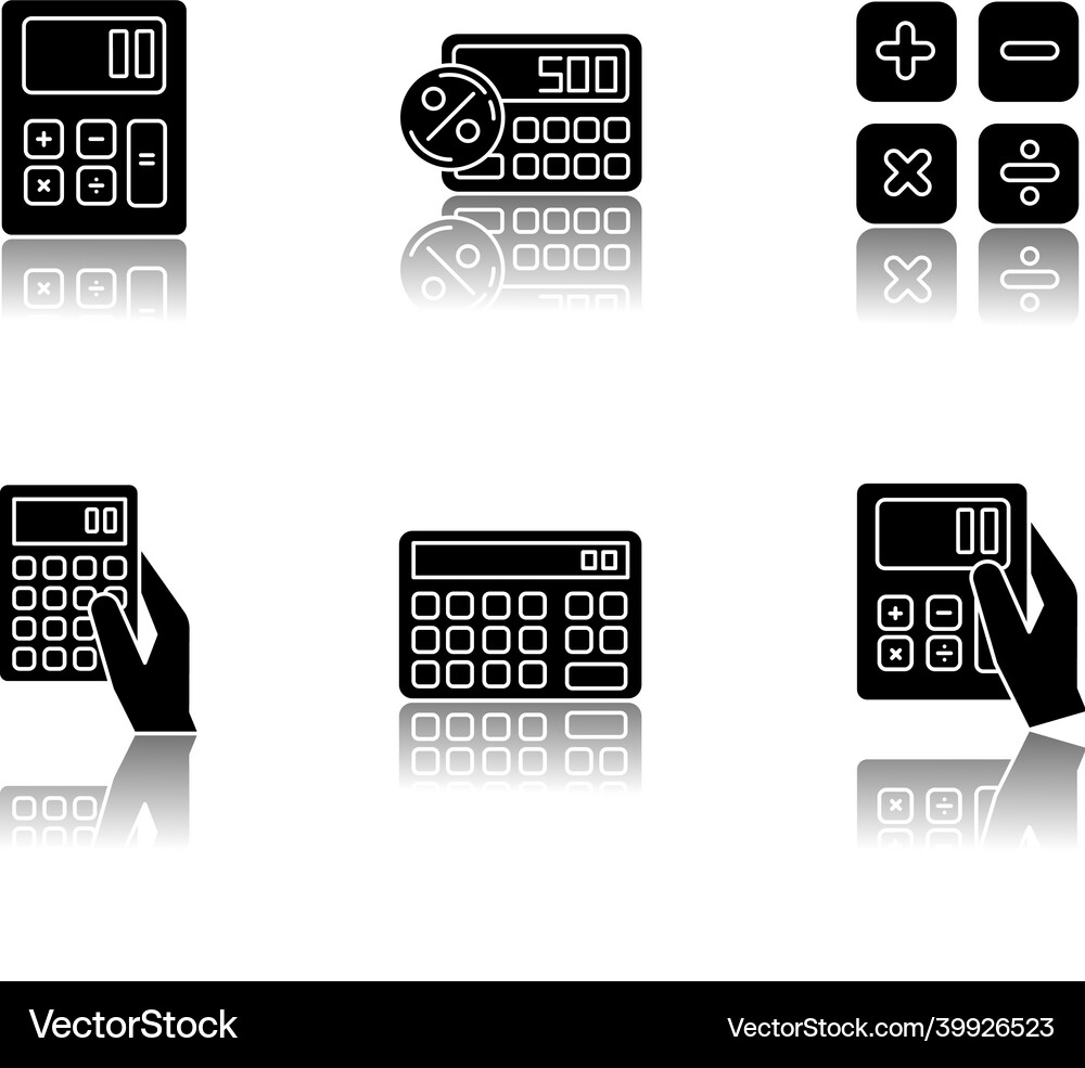 Pocket calculators drop shadow black glyph icons Vector Image