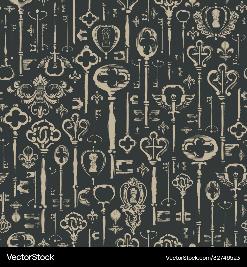 Seamless pattern with vintage keys and keyholes Vector Image