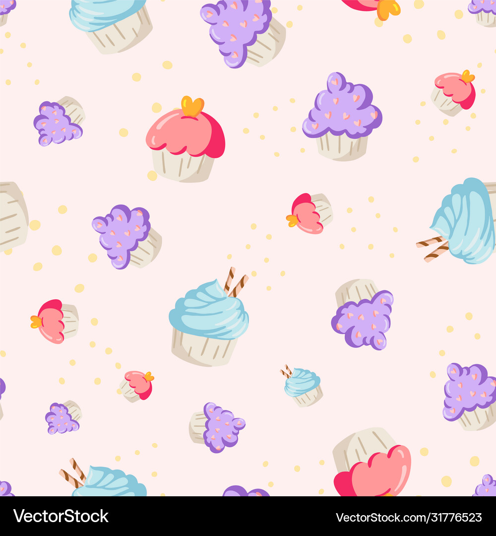 Sweet pastel cupcakes hand drawn seamless Vector Image