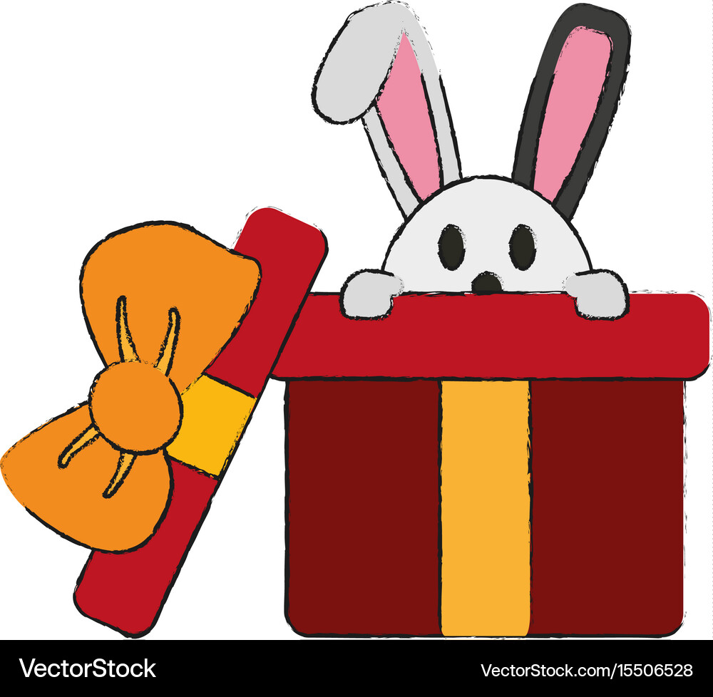 Bunny or rabbit coming out of gift box easte Vector Image