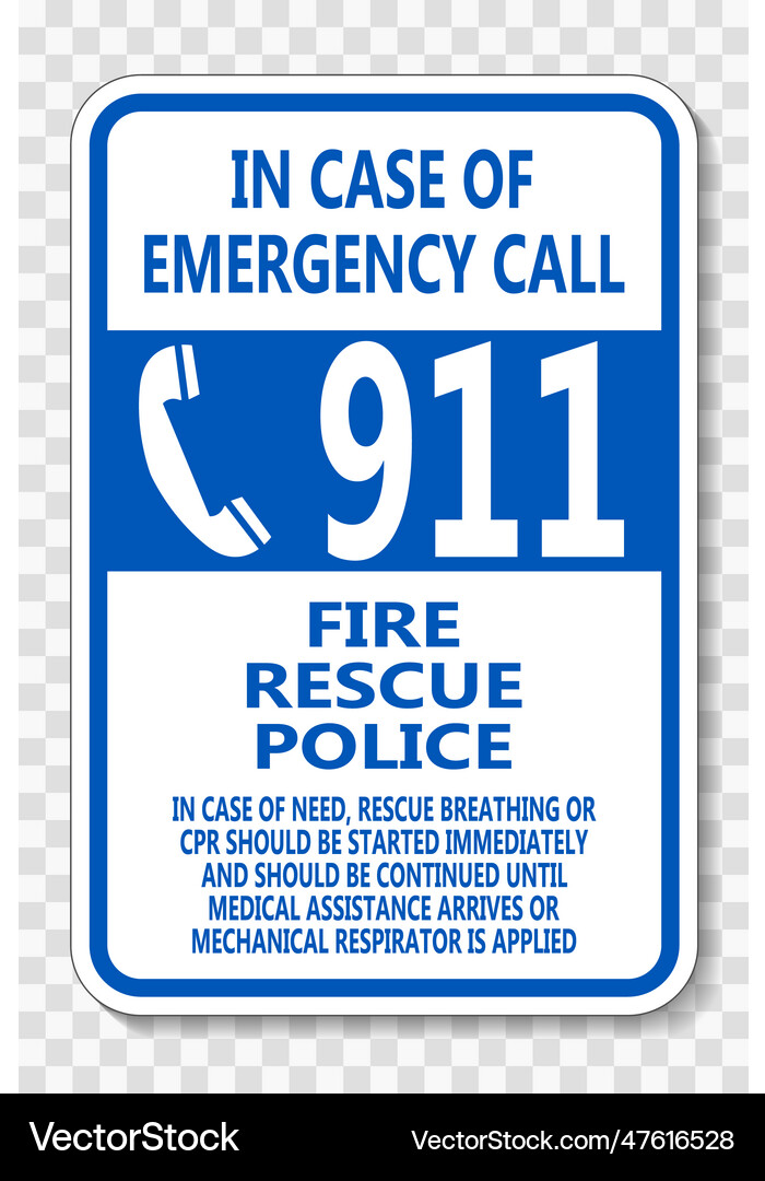 Call 911 sign on transparent background Royalty Free Vector