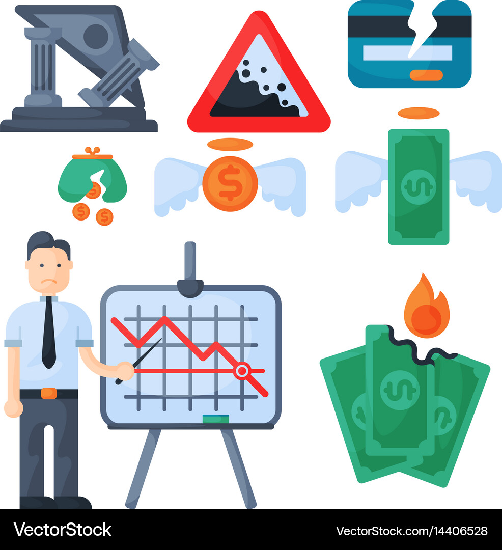 Crisis symbols concept problem economy banking Vector Image