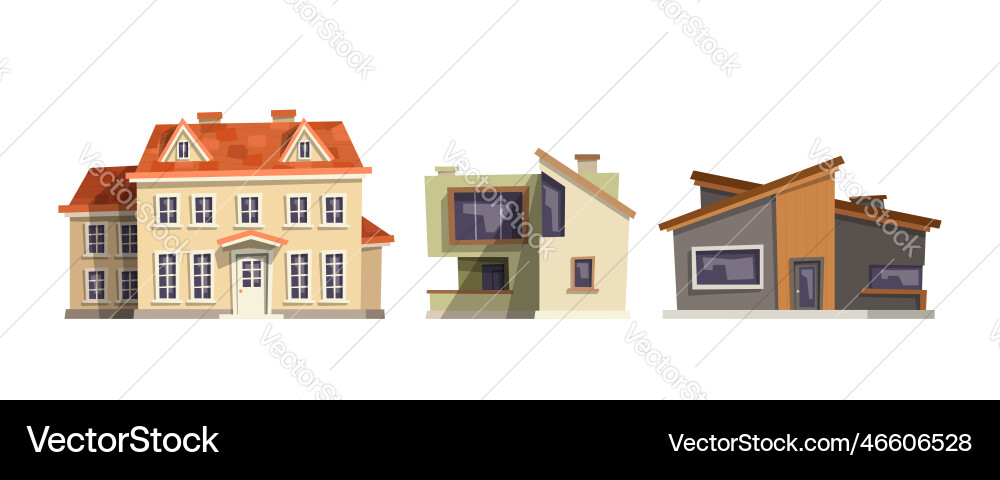 Different styles of isolated houses front view Vector Image