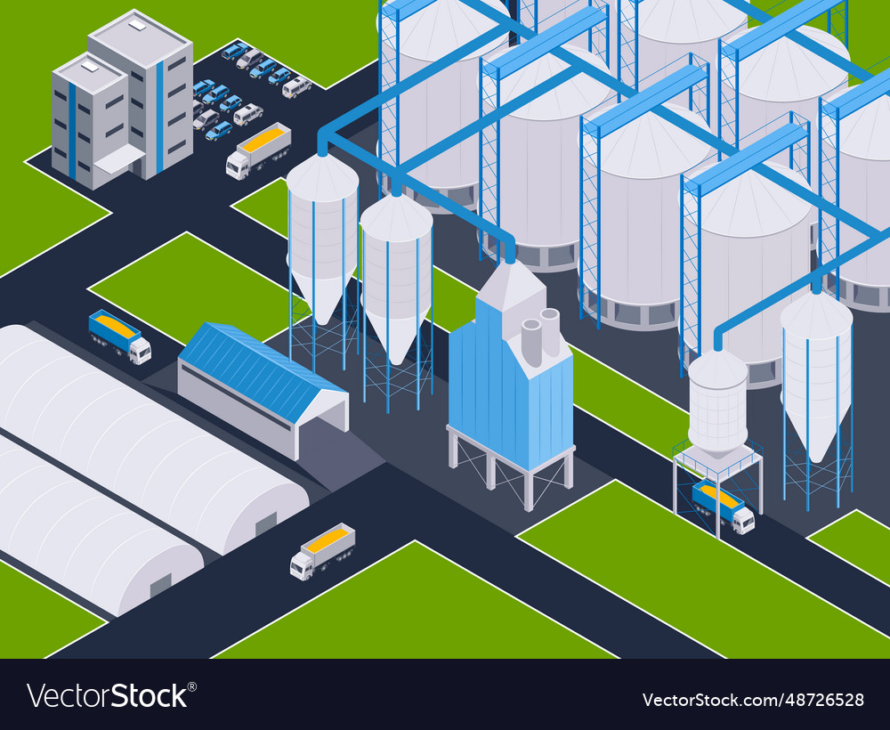 Grain elevator field composition Royalty Free Vector Image