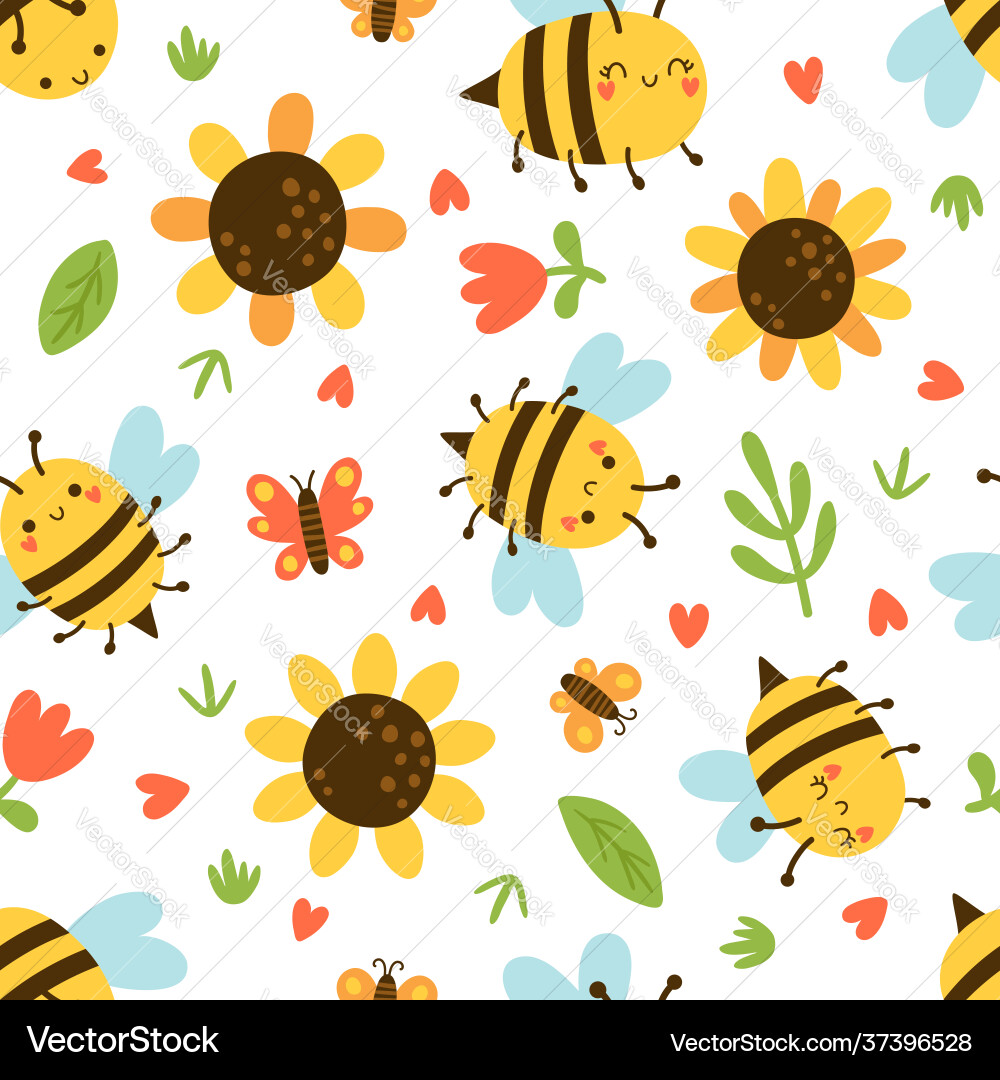 Seamless pattern with bees and butterflies Vector Image
