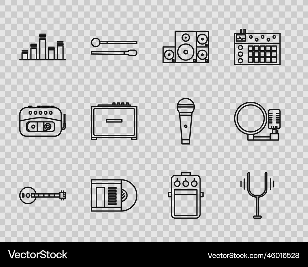 Set line banjo musical tuning fork stereo Vector Image