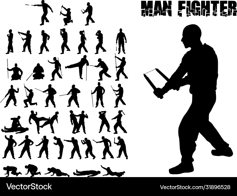 Silhouette combat man and martial arts whit Vector Image
