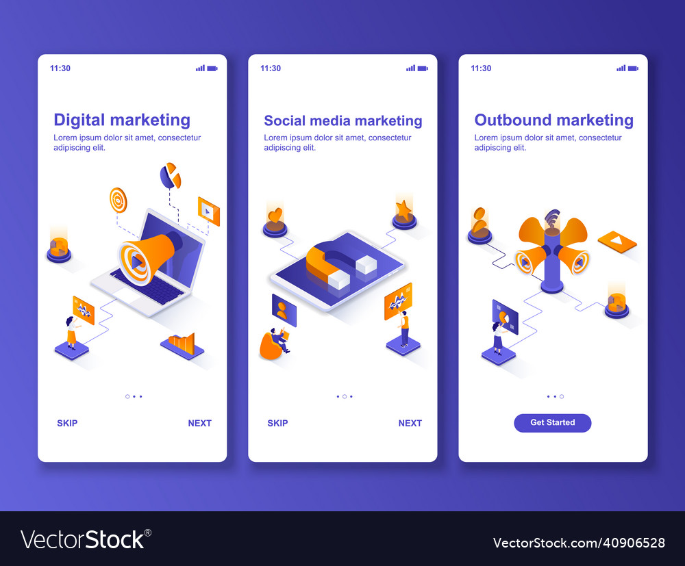 Social media marketing isometric gui design kit Vector Image