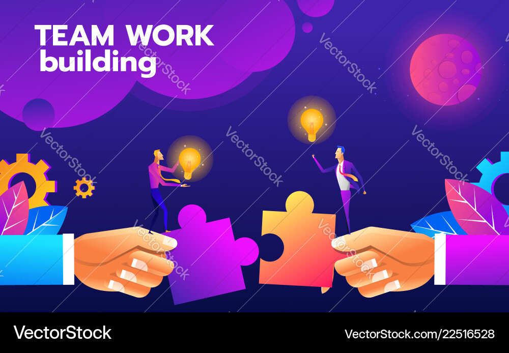 Teamwork puzzle building idea concept of Vector Image