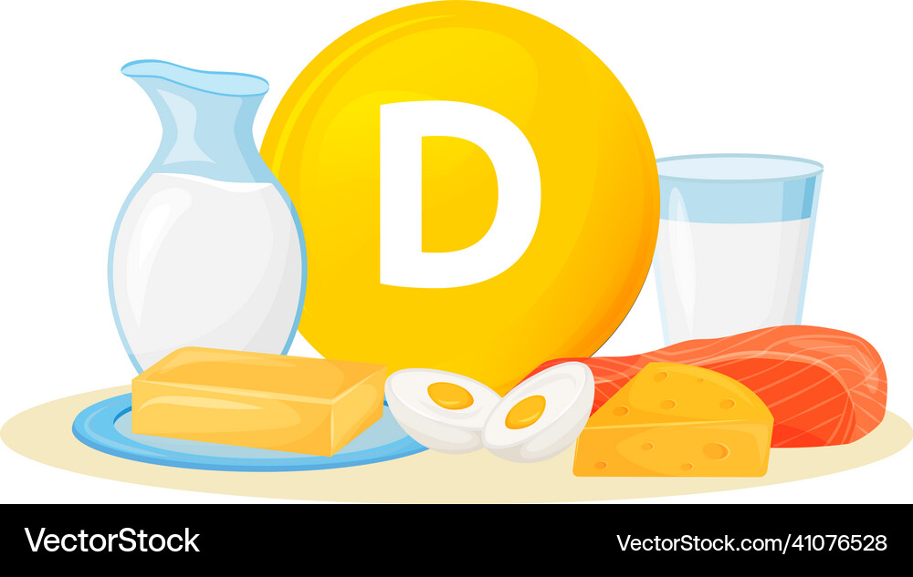 Vitamin d food sources cartoon Royalty Free Vector Image