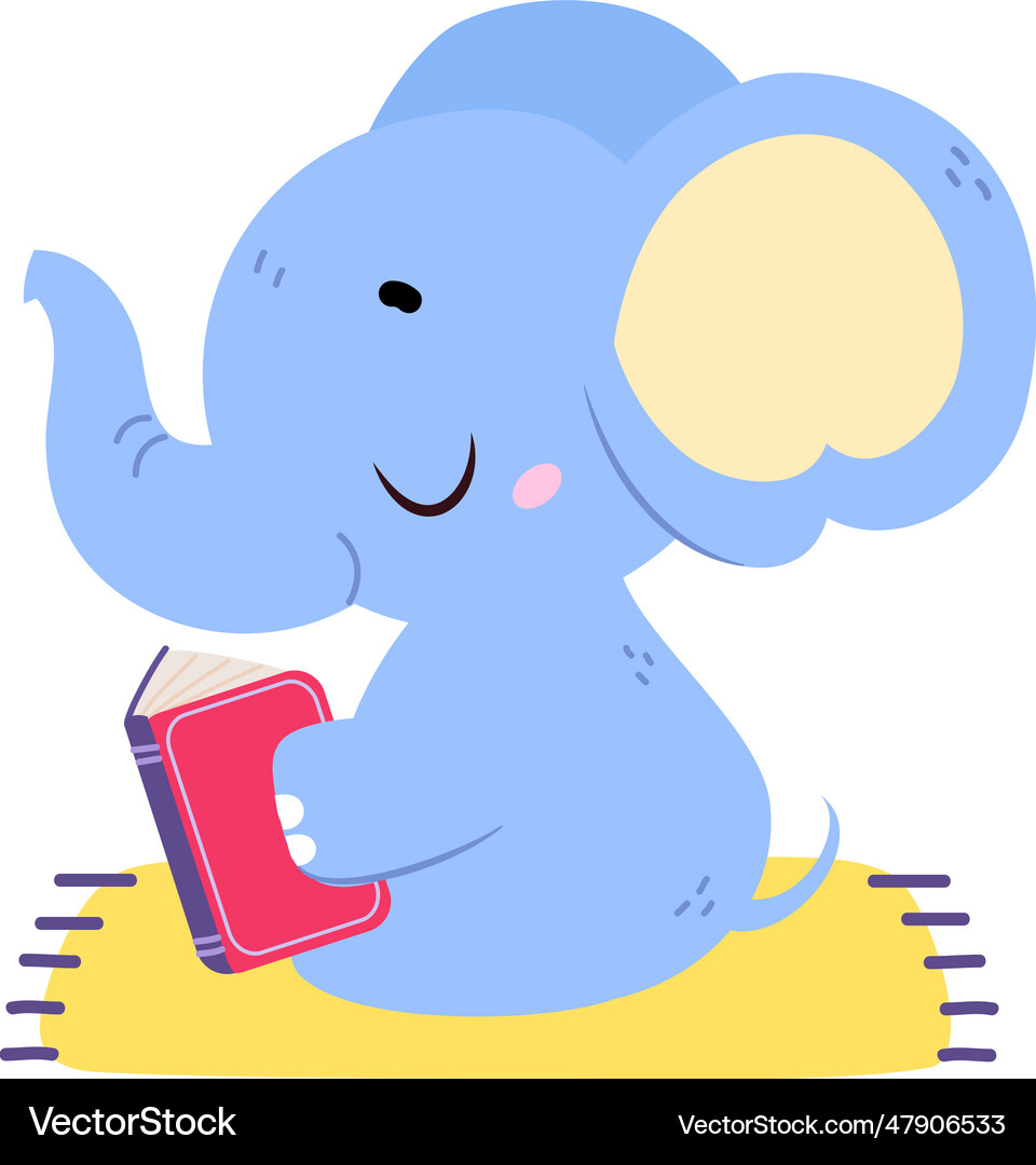 Cute baby elephant character with trunk reading Vector Image