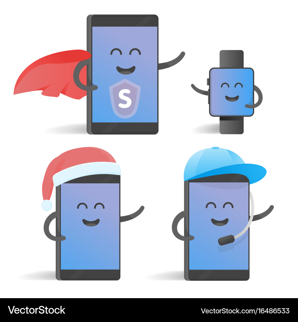 Happy cartoon smart phone character set great Vector Image