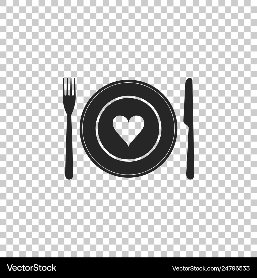 Heart on plate fork and knife icon isolated Vector Image