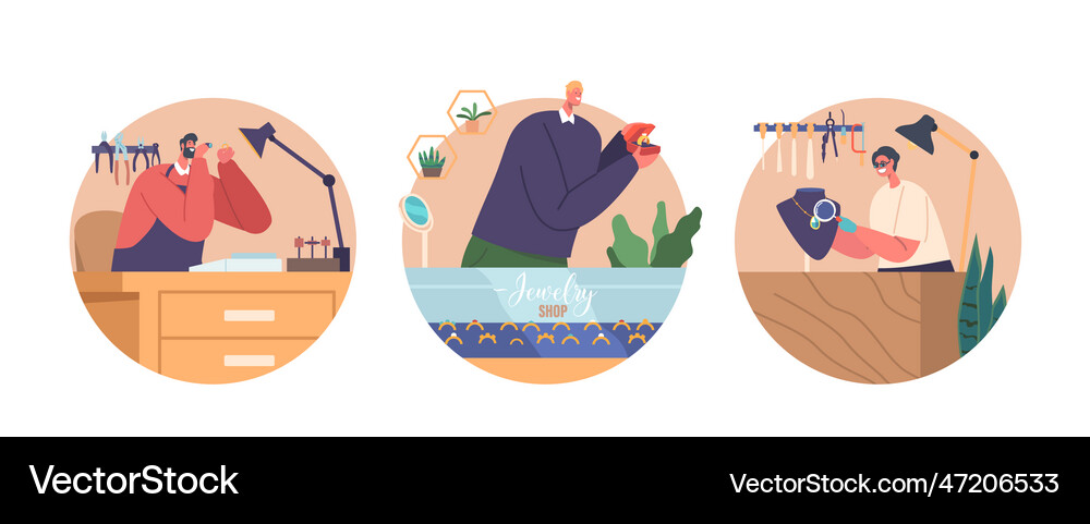 Isolated round icons or avatars goldsmith masters Vector Image