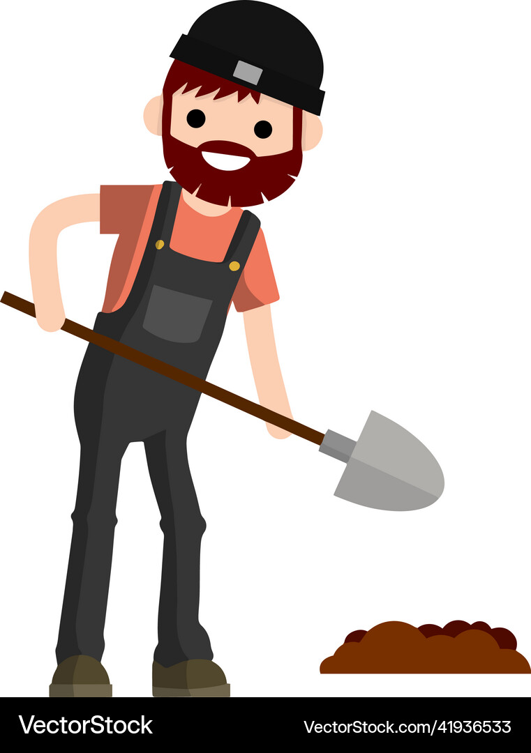 Man farmer with shovel dig ground bed Royalty Free Vector