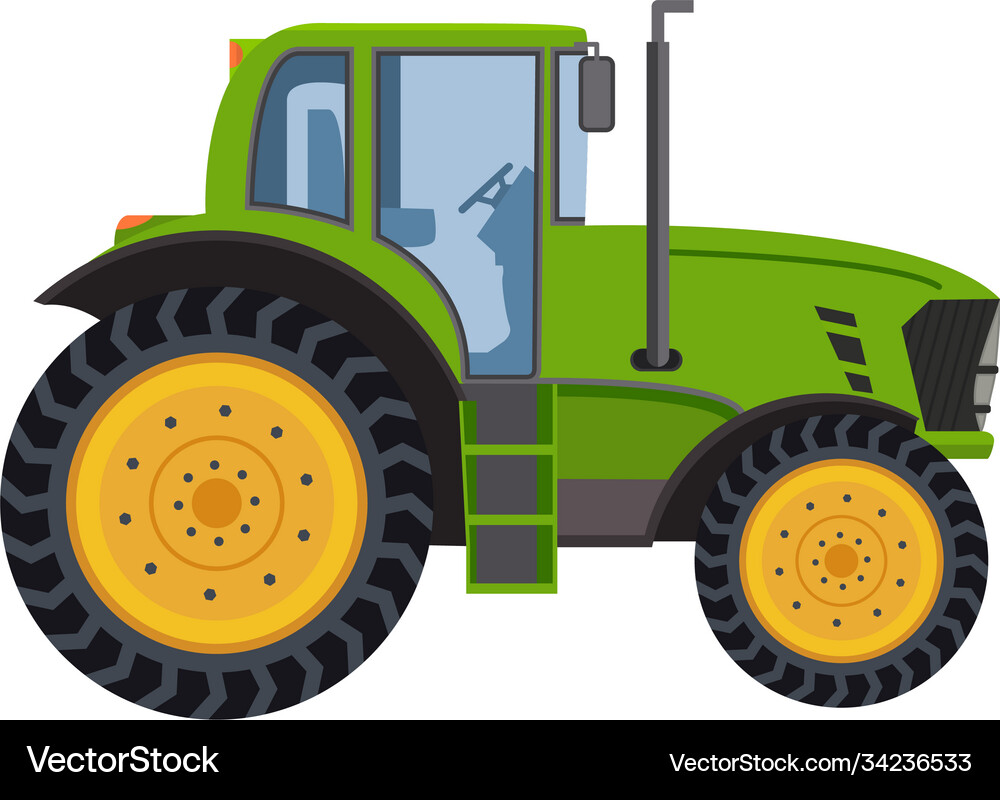 Tractor green color a in flat style Royalty Free Vector