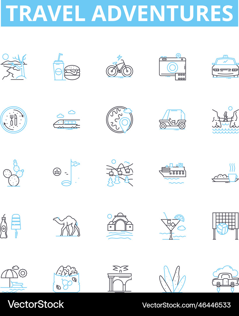 Travel adventures line icons set Royalty Free Vector Image