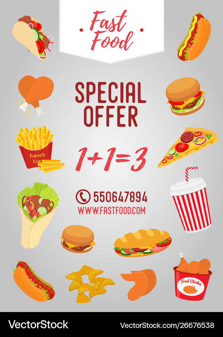 Fastfood menu flyer takeaway restaurant Royalty Free Vector