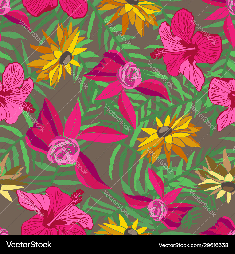 Flowers salsa-flowers in bloom seamless repeat Vector Image