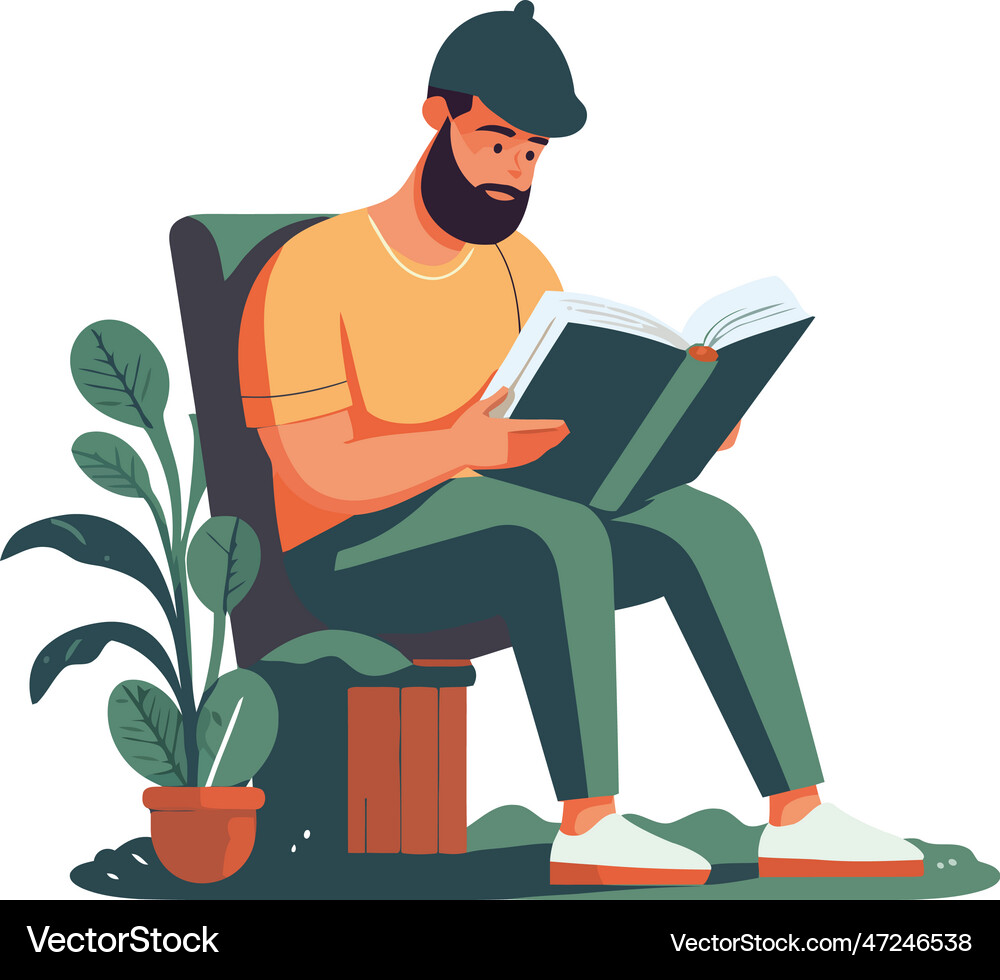 One person reading book in modern library Vector Image